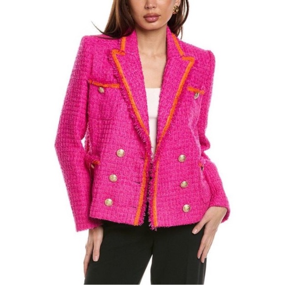 L'AGENCE | Jackets & Coats | Womens Pink Tweed Blazer With Gold Buttons ...
